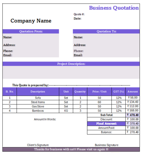 Business Quotation Format (Free Download) - Vyapar App