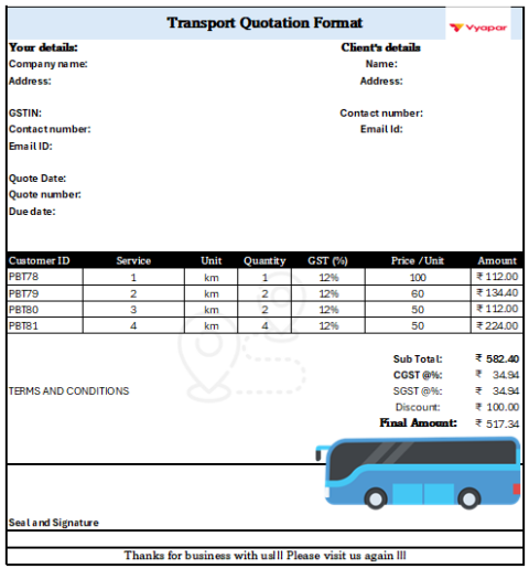 Transport Quotation Format (Free Download) - Vyapar App