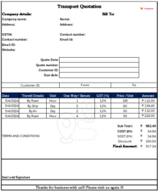 Transport Quotation Format (Free Download) - Vyapar App