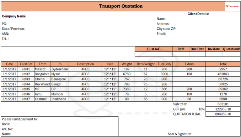 Transport Quotation Format (Free Download) - Vyapar App