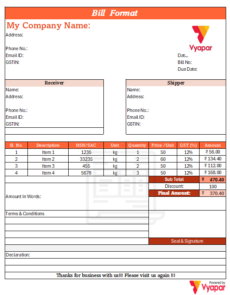 GST Bill Book Format Free Download
