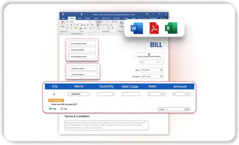 Cloth Bill Format in Pdf, Word, Excel / Textile Bill Format