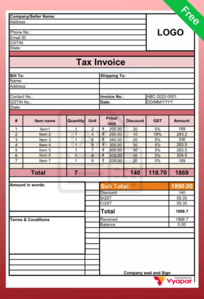 GST Invoice Format in Excel, Word & PDF | Download Tax Bill