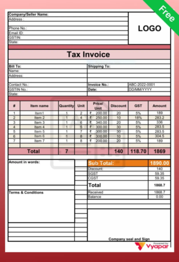 GST Invoice Format in Excel, Word & PDF | Download Tax Bill