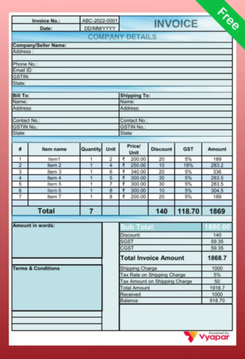GST Invoice Format in Excel, Word & PDF | Download Tax Bill