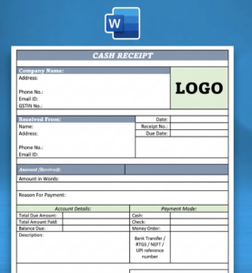 Cash Receipt Format in Word | Free Templates